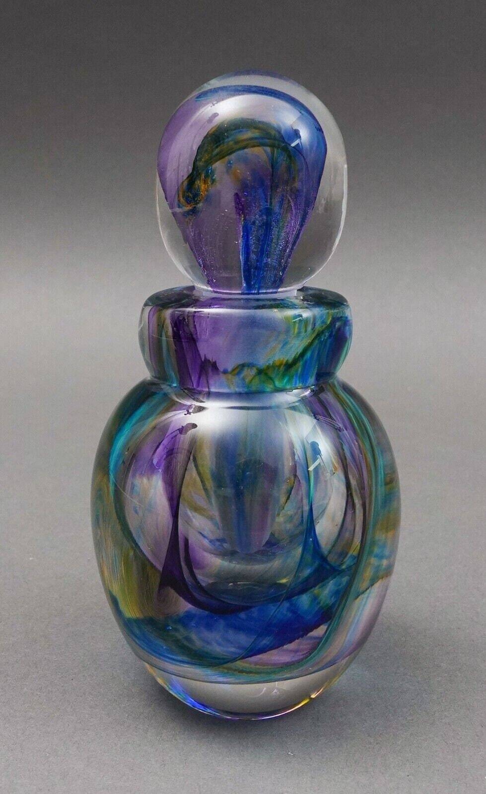 Andrew Shea Signed Hand Blown Art Glass Swirl Perfume Bottle With ...