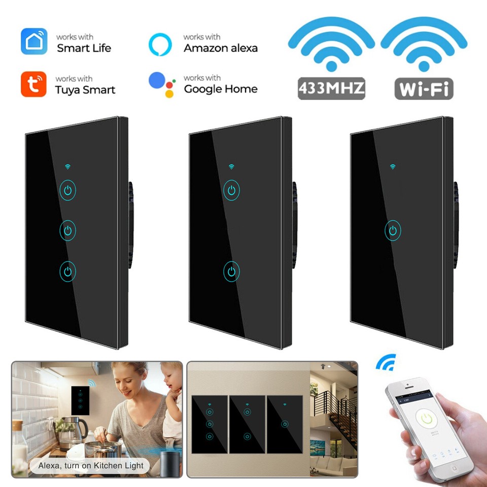 1/2/3 Gang WiFi Smart Wall Touch Light Switch Glass Panel for Alexa ...