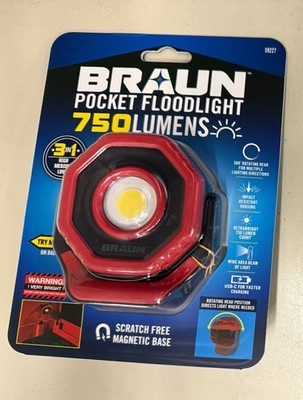 BRAUN 750 Lumen Rechargeable Ultra-Compact Magnetic LED Floodlight Red ...