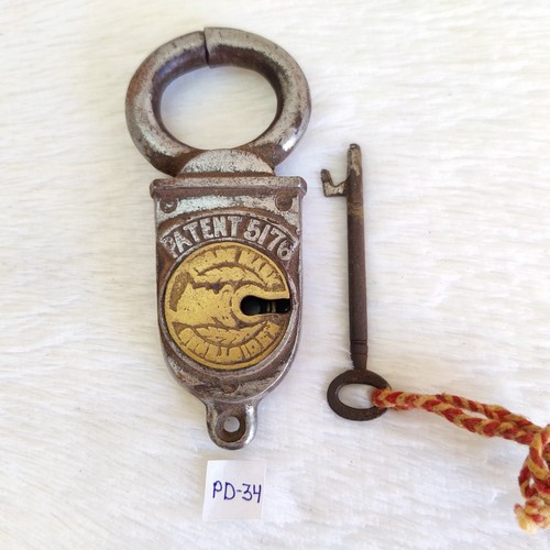 Antique Victorian Patent No.5176 Padlock With Key Brass TM Original Old ...