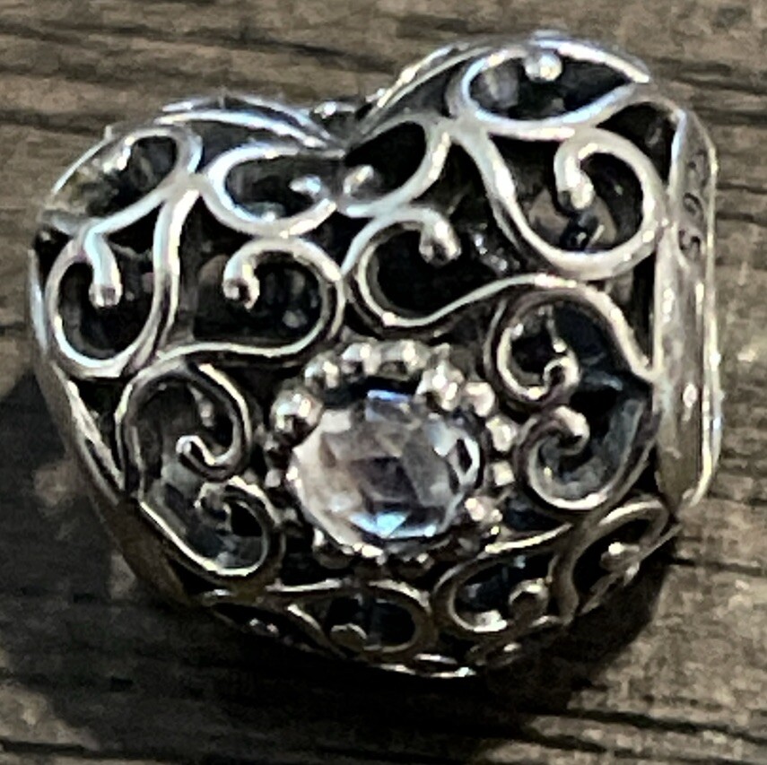Pandora Sterling Silver April Clear Signature Rock Crystal Heart Bead ...