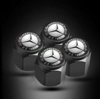 4 x Mercedes Benz Black Car Wheel Tyre Valve Dust Caps Covers A B C E ...