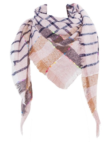 Womens Warm Scarf Half Shawls Triangle Scarves Stripe Plaid Blue Pink ...