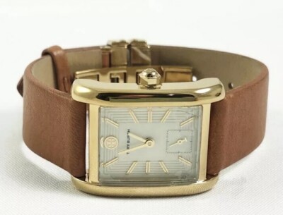 Tory Burch Gold Eleanor Watch Brown Leather Strap Ladies Watch See ...