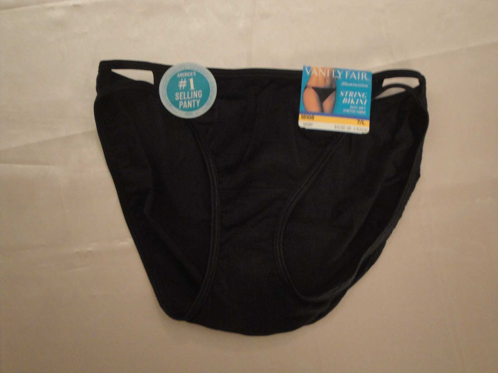 1 PAIR VANITY FAIR BIKINI PANTY BLACK 7L SIDE STRING ON SIDE OF HIP ...