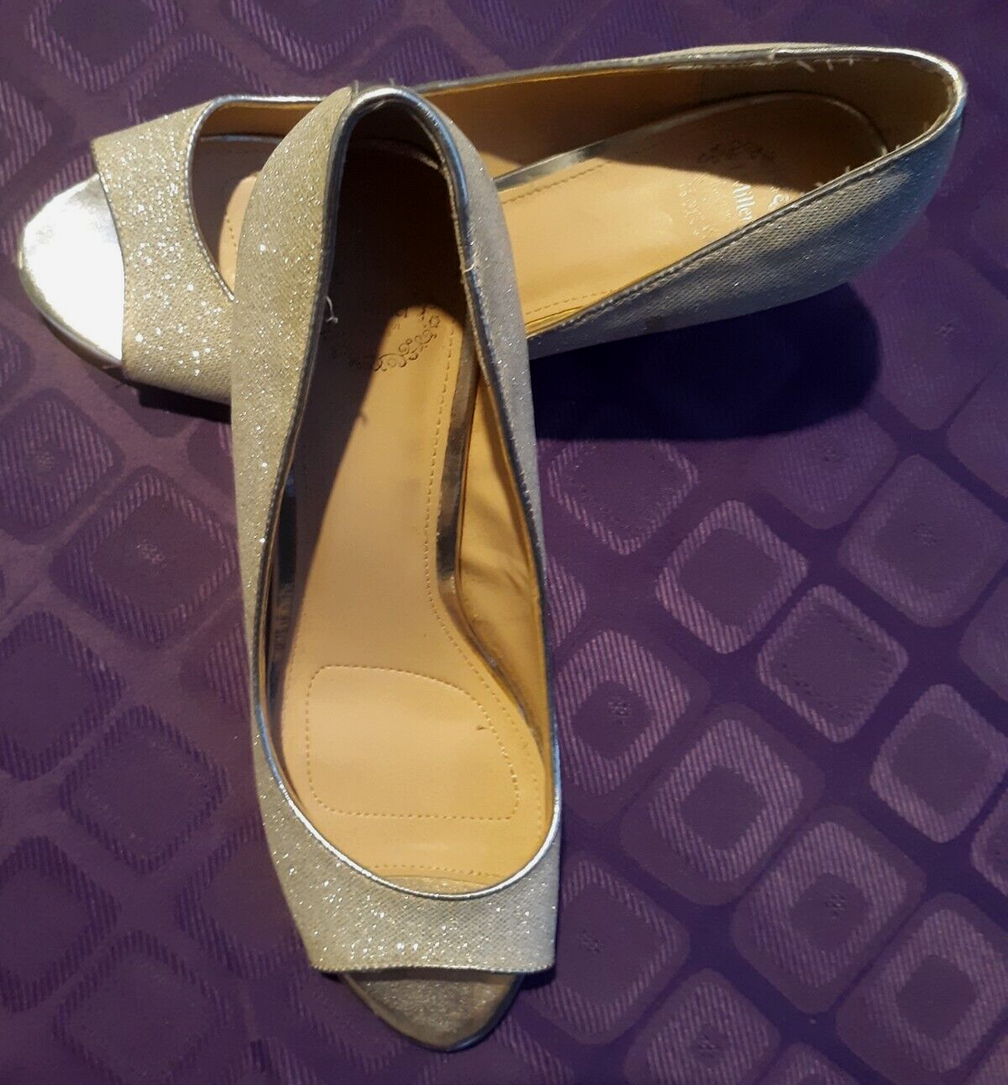 Silver Glitter Peep Toe Flat
