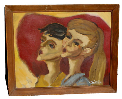 Maurice Saint-Lou (French 1897-1961) MCM Two Figures with Puckered Lips ...