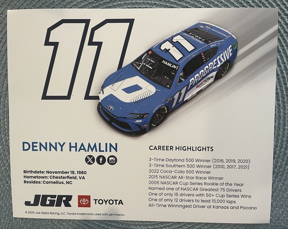 Denny Hamlin Progressive NASCAR Racing 2025 Hero / Post Card | eBay