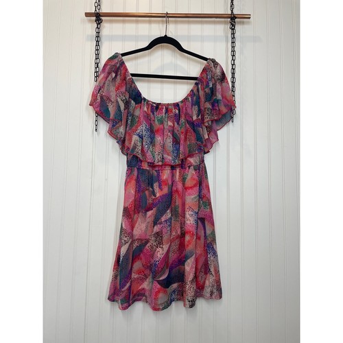 American Rag Off The Shoulder Mini Dress Multicolor Abstract Ruffle ...