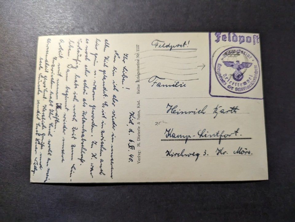 1940 Germany Feldpost Navy PPC Postcard Cover to Kamp | eBay