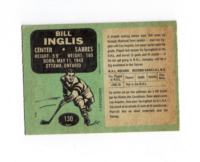 1970-71 O-Pee-Chee # 130 Bill Inglis Buffalo Sabres QQ | eBay