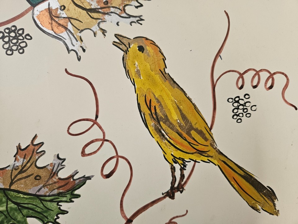 VINTAGE SIGNED FRANK NEAL PAINTING METAL BIRDS WALL PLAQUE TRAY 20 1/8 ...