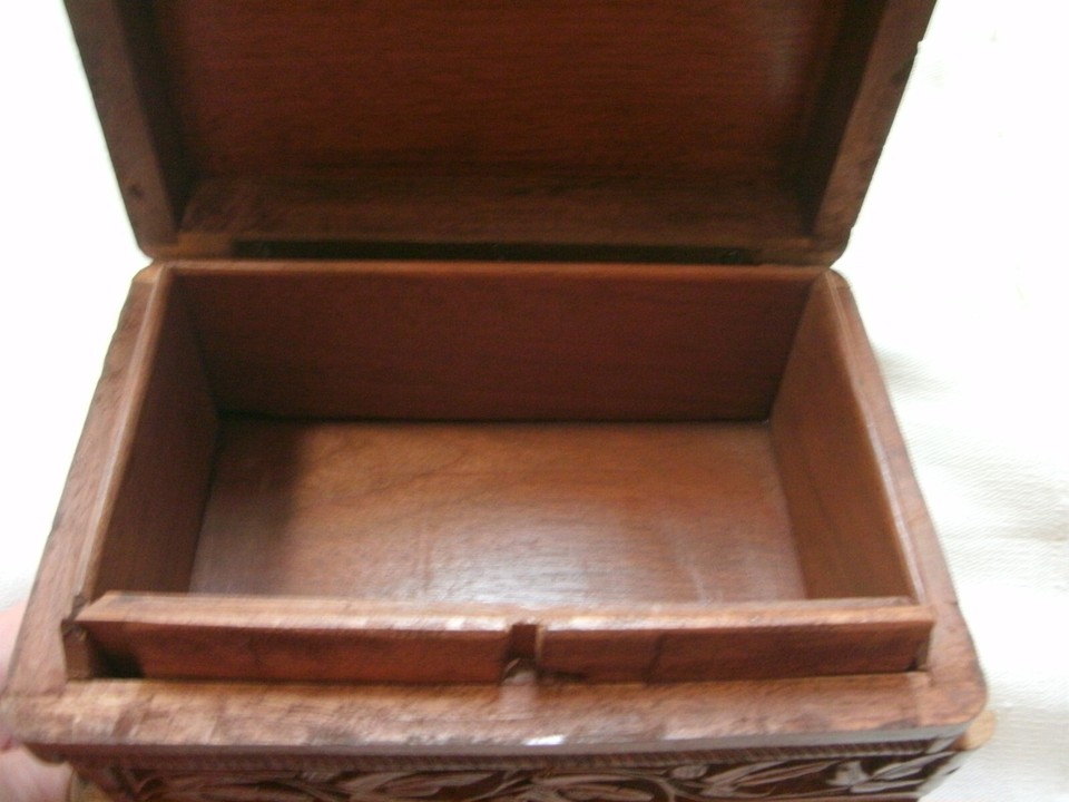 Carved Wooden Box with Lid and Hidden Opening | eBay