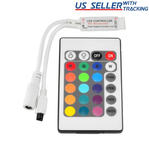 Inline IR Controller with 24 Key Remote for 12V RGB LED Strip Light ...