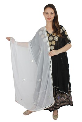 Women White & Silver Color Ethnic Motifs Chiffon Dupatta Designer ...