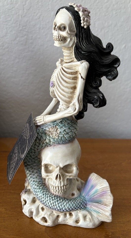 FOLKLORE Halloween MERMAID SKELETON sitting on a SKULL BEACH HOUSE ...