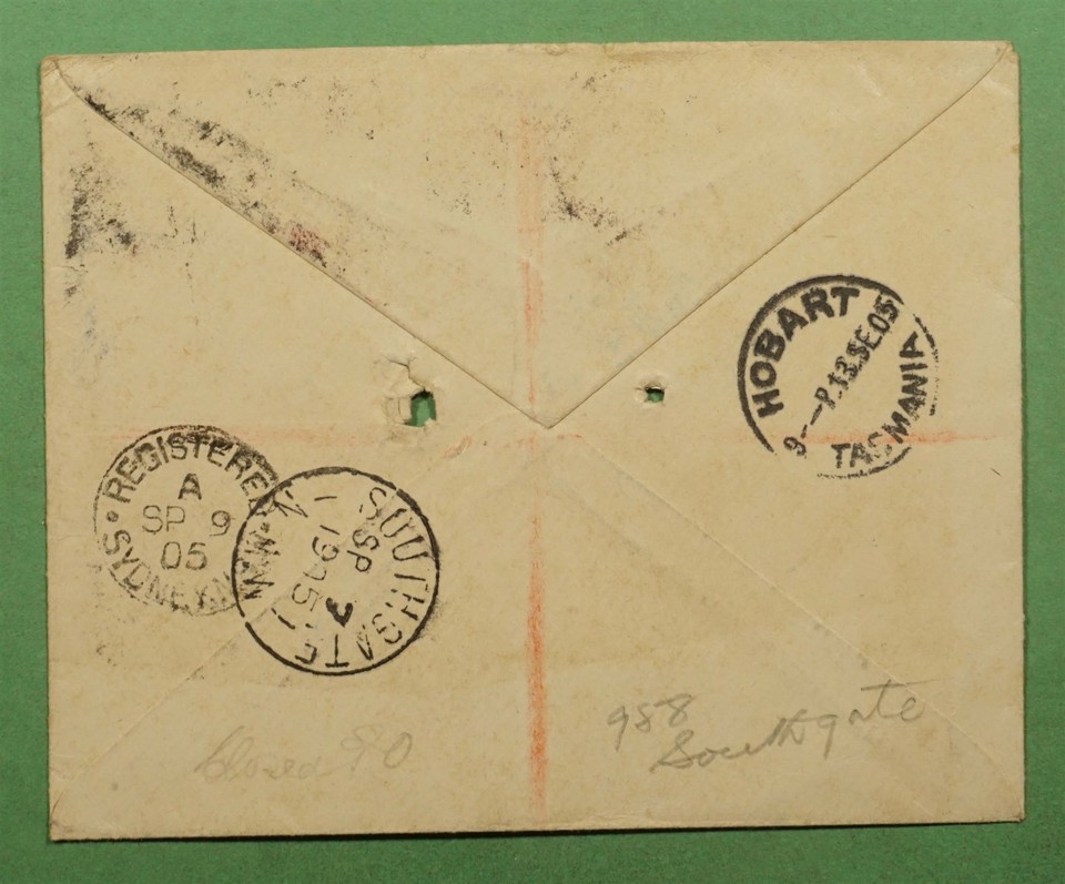 DR WHO 1905 AUSTRALIA REGISTERED SOUTHGATE FANCY CANCEL 958 w25029 ...