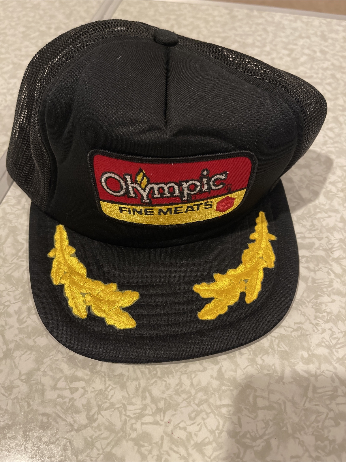 OLYMPIC FINE MEATS CAP VINTAGE 1980s Trucker Cap Blac… - Gem