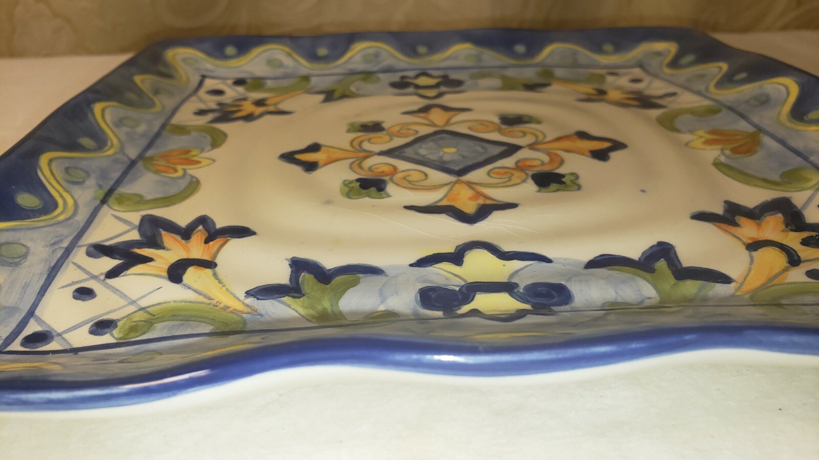 Maxcera new blue Talavera Square Serving Plate Hand-Painted Floral 9 ...