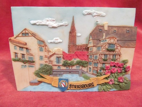 HAND PAINTED STRASBOURG SOUVENIR RESIN 3-D CITY VIEW WITH COAT OF ARMS ...