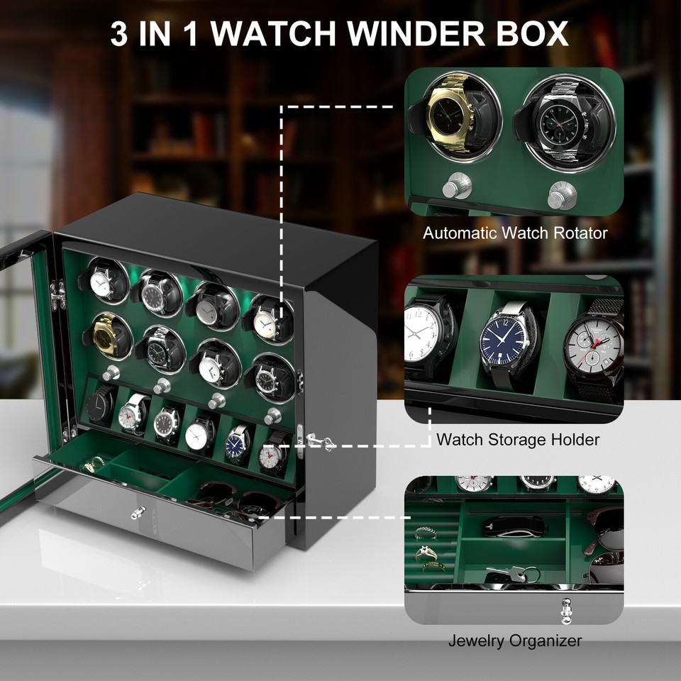 New Compact LED Automatic 8 Watch Winder With 6 Watches Display Storage ...