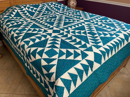 Machine Pieced and quilted Fly Geese Queen Size Complete Quilt#154 | eBay