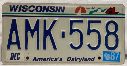 Wisconsin License Plate Blue/White (America's Dairyland) 1987 EXPIRED ...
