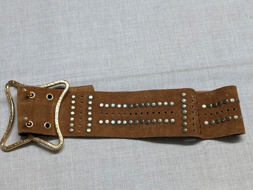 vintage SPAIN made CORSET wide STUDDED suede leather 30 brown BOHO ...