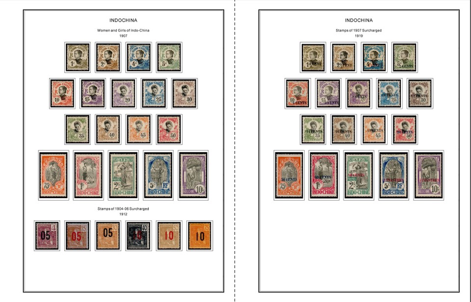 COLOR PRINTED INDOCHINA 1889-1949 STAMP ALBUM PAGES (35 illustrated ...