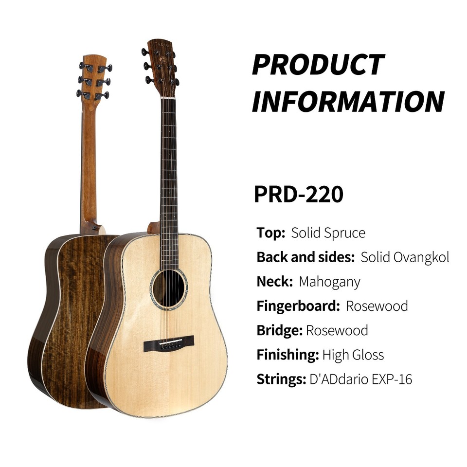 41'' Acoustic All Solid Guitar Solid Spruce Top Solid Ovangkol Back and ...