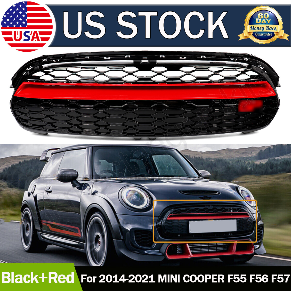 FOR 14-21 MINI COOPER F55 F56 F57 GP STYLE GLOSS BLACK+RED TRIM FRONT ...