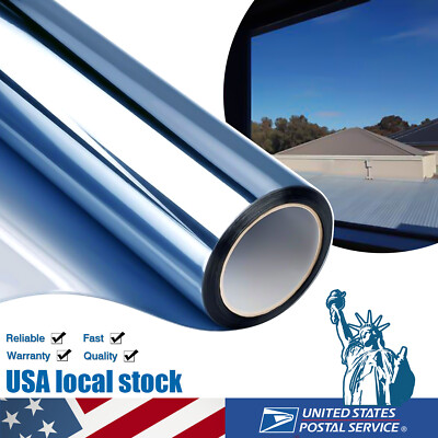 20"x16FT Uncut Roll Window Mirror Blue Chrome Tint Film New Home Office ...