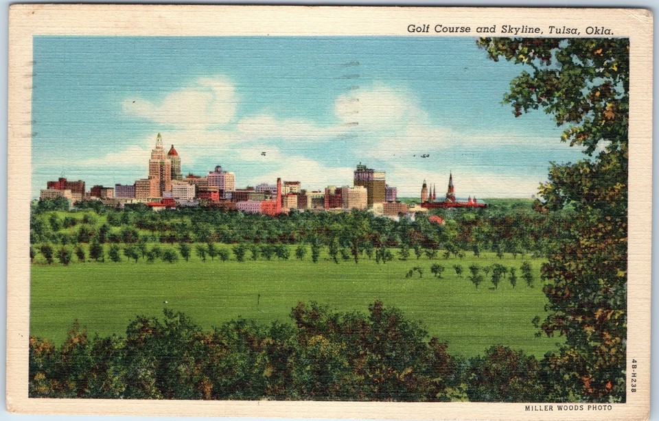 c1940s Tulsa, OK Golf Course Skyline Linen Postcard Downtown Building ...