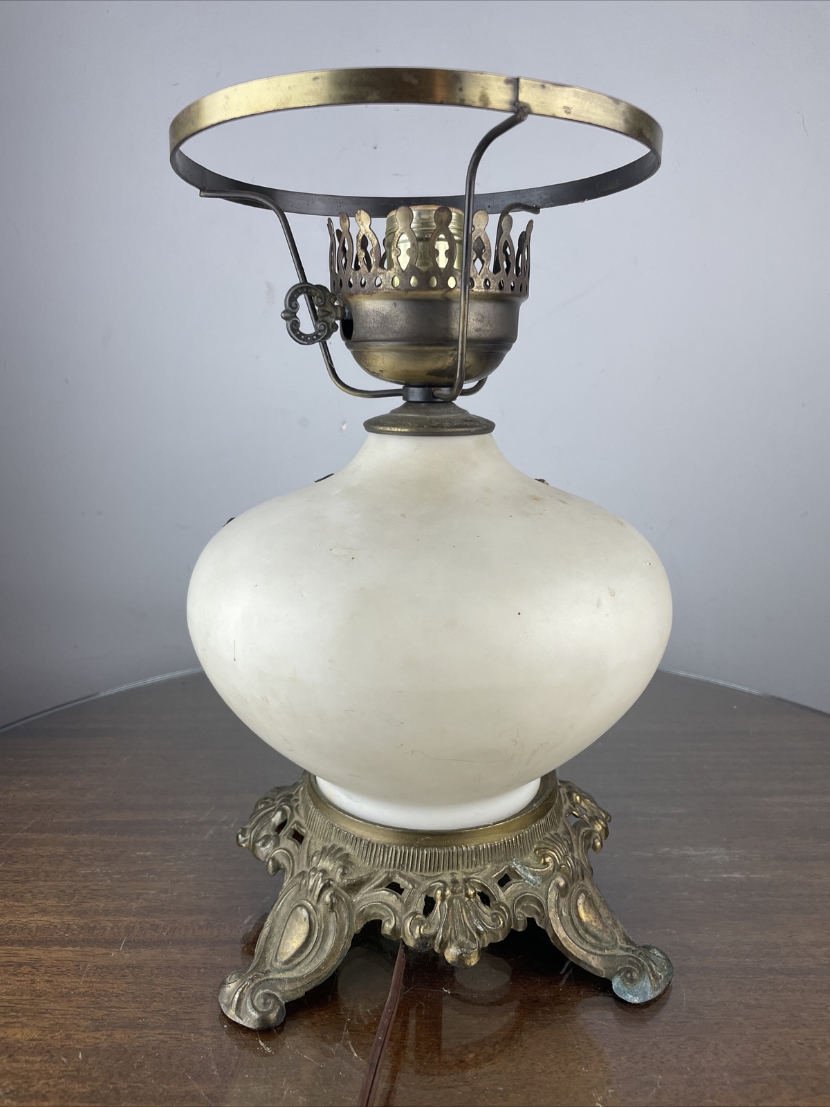 Vintage Falkenstein Hurricane Lamp Base Applied Bronze Roses GWTW | eBay