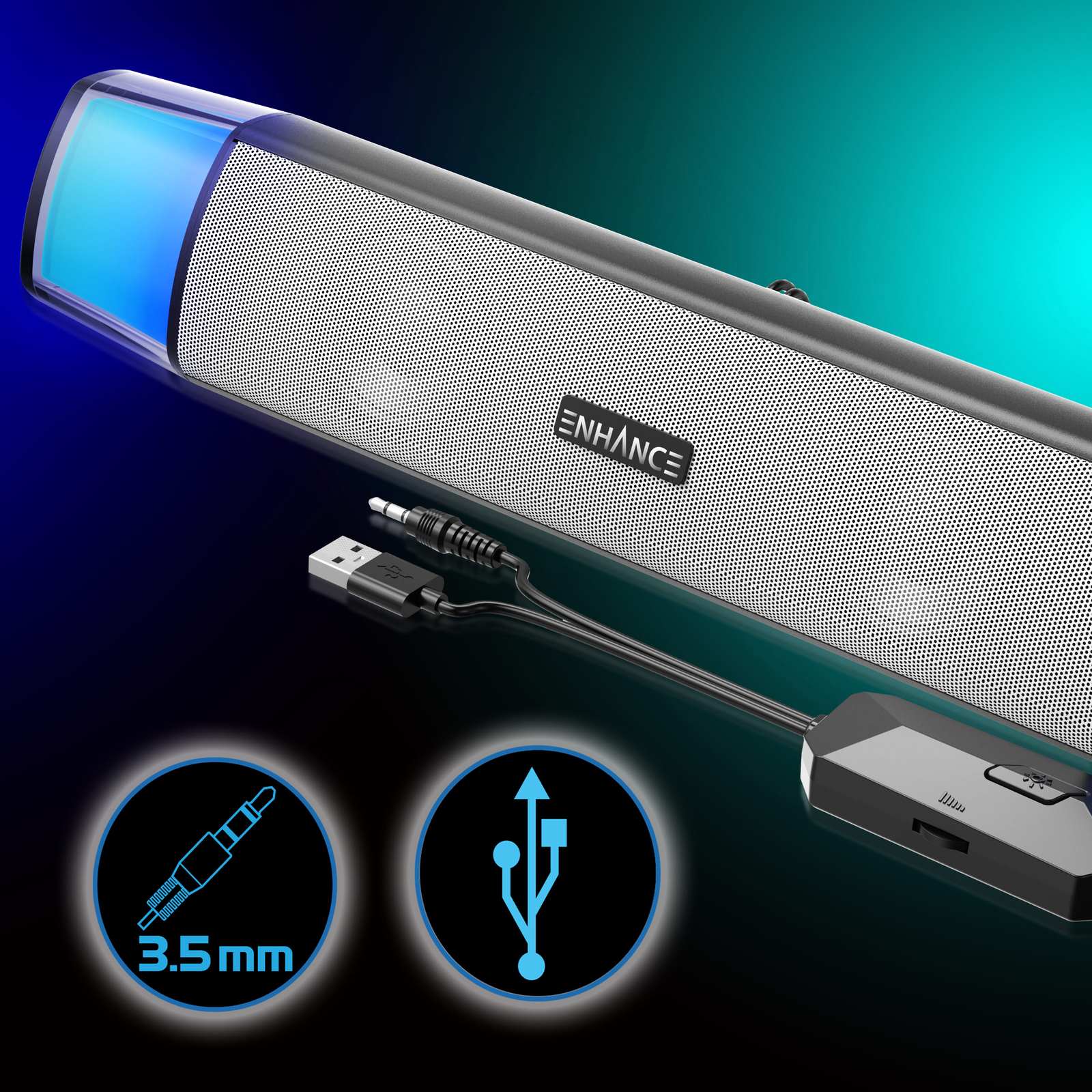 ENHANCE Theorem 3 White Sound Bar - Under Monitor Sound Bar with 12W ...