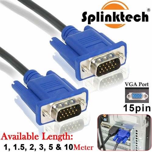 VGA Cable MALE TO MALE 15 PIN PC MONITOR TV LCD PLASMA HD SVGA LEAD UK ...