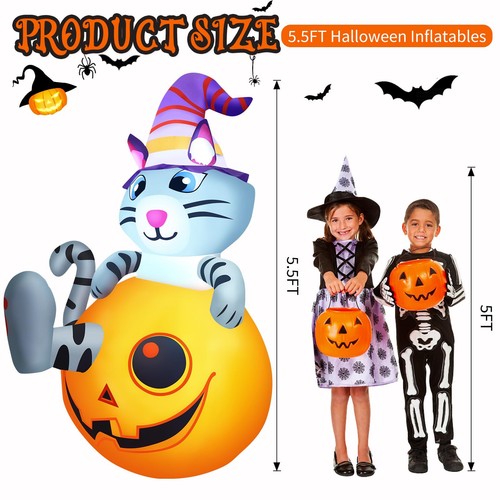 5.5ft Halloween Inflatables Cute Pumpkin Cat Outdoor Decorations Blow ...