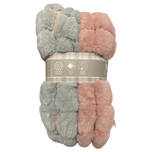 Brookstone Womens Slipper Socks Anti Slip Grippers 2-Pack Pink / Grey ...