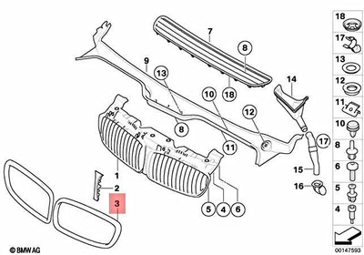 Genuine BMW E65 E66 E67 Sedan Grille Trim Ring Right Front OEM ...