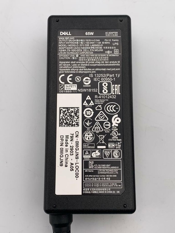 Genuine Dell 3080 Mini PC Micro PC SLIM PIN 65W AC Power Supply Charger ...