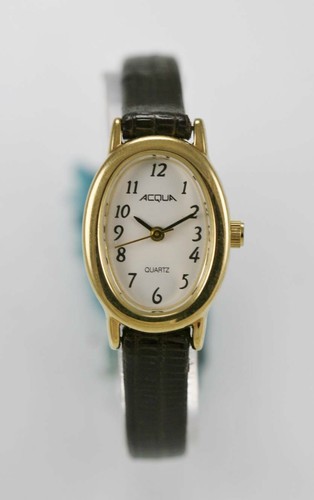 Acqua Womens Watch Stainless Steel Gold Leather Brown Water Resist ...