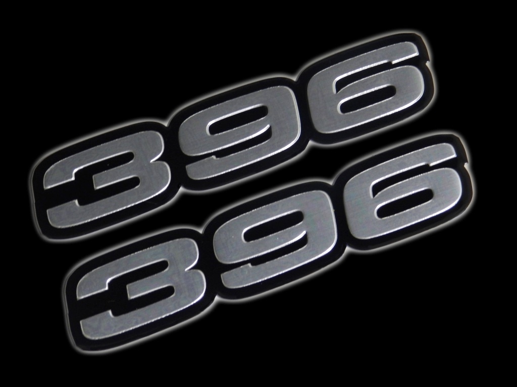 VMS 2 CHEVY 396 CI CUBIC INCH BIG BLOCK ENGINE HO EMBLEMS SILVER BLACK ...