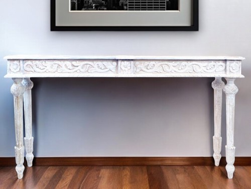 54" White Solid Wood Distressed Console Table | eBay