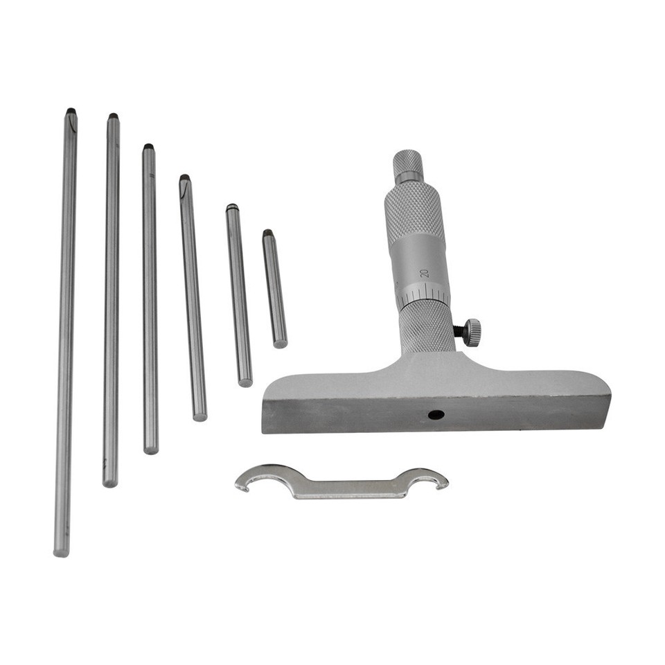 0-6" Depth Gauge Depth Micrometer 4" BASE ROUND HEAD MEASURING RODS ...