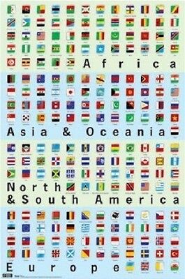 WORLD FLAGS BANNERS BY CONTINENT POSTER CHART PRINT NEW 22X34 FAST FREE ...