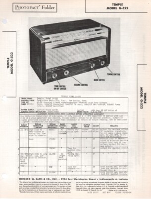 Temple - Model G-522 - Radio - Original Service Manual - 1947 | eBay
