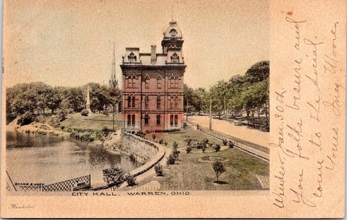 Postcard: WARREN, OHIO, 1907 City Hall by Mahoning River UDB Hand ...
