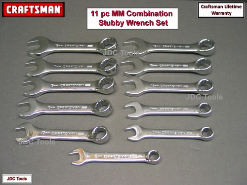 CRAFTSMAN HAND TOOLS 11 pc FULL POLISH Stubby Combination METRIC Wrench ...