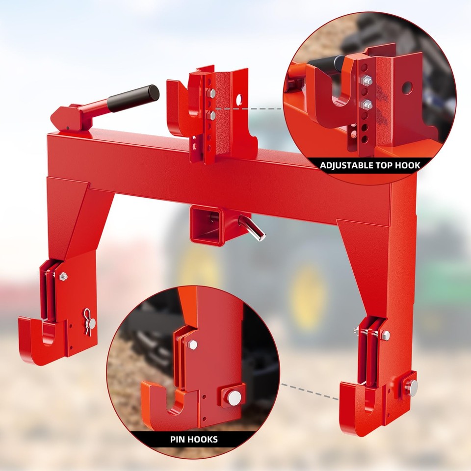 3-Point Quick Hitch Adapter for Category 1 & 2 Steel Attachment Tractor ...