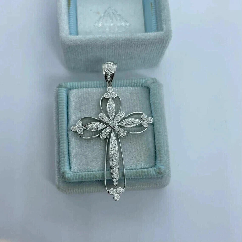 2Ct Round Cut lab created Diamond Cross Pendant 14K White Gold Finish ...